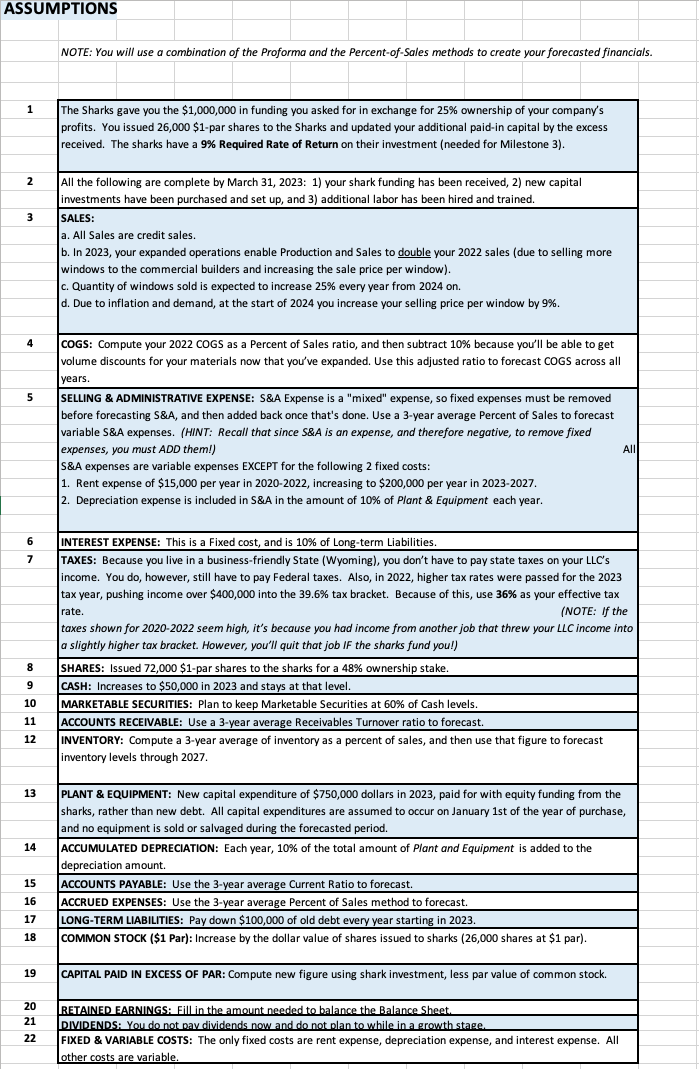 ASSUMPTIONS NOTE: You will use a combination of the | Chegg.com