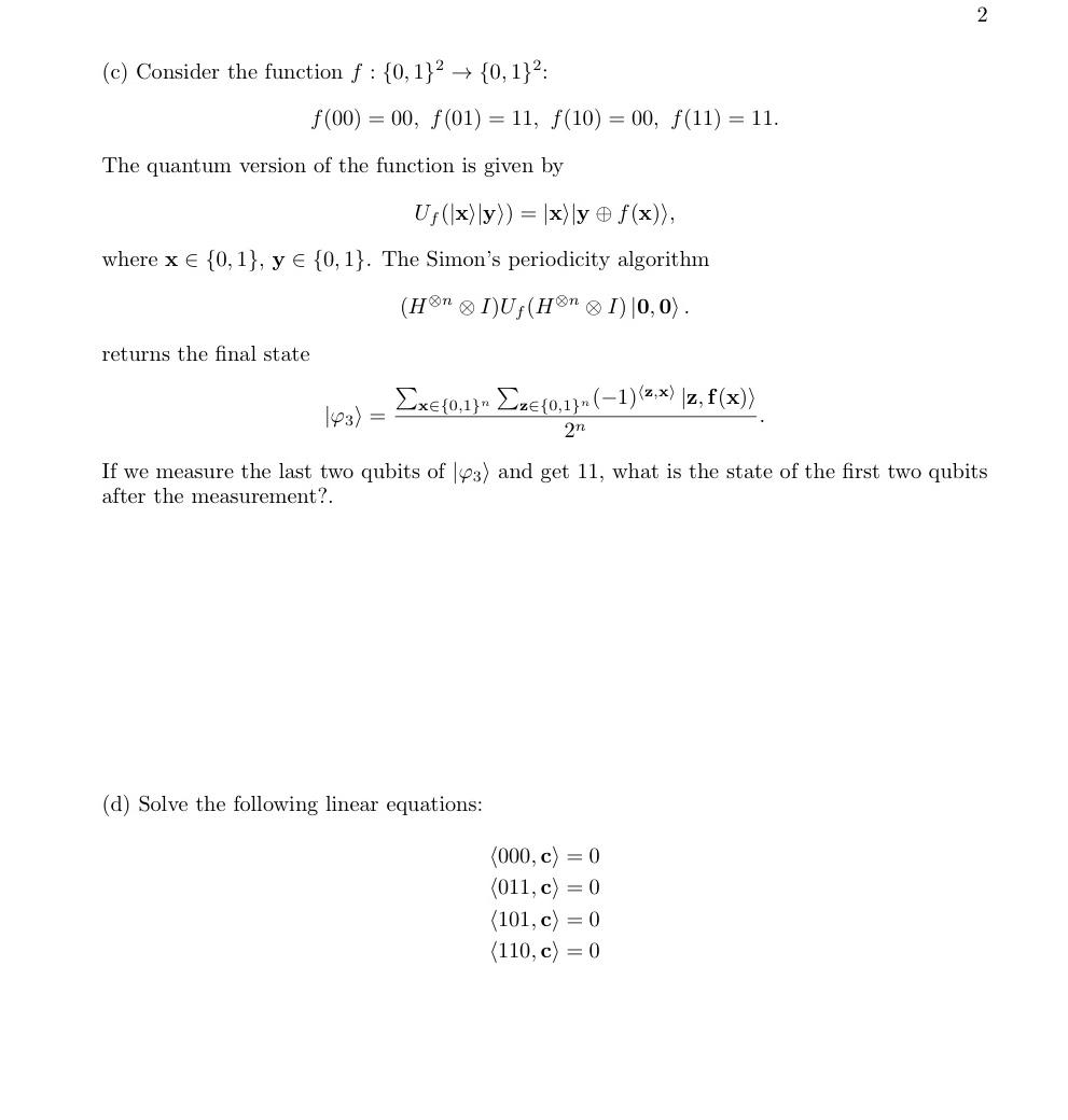 Solved (b) Consider the function f:{0,1}2→{0,1}2 : | Chegg.com