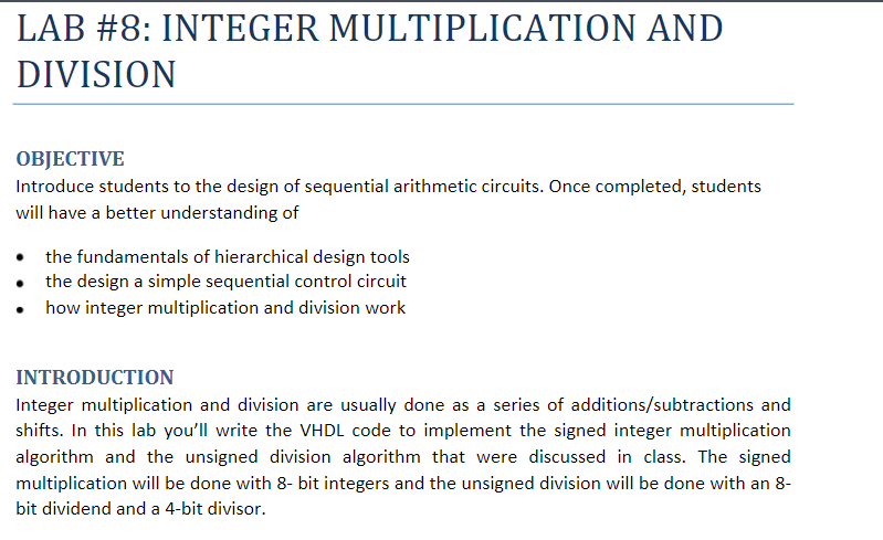 Solved LAB \#8: INTEGER MULTIPLICATION AND DIVISION | Chegg.com