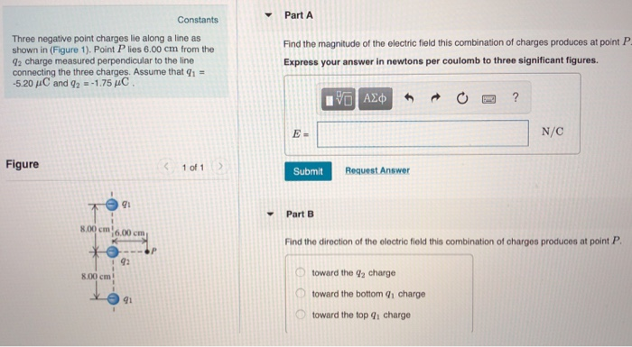 Solved Part A Constants Three negative point charges lie | Chegg.com