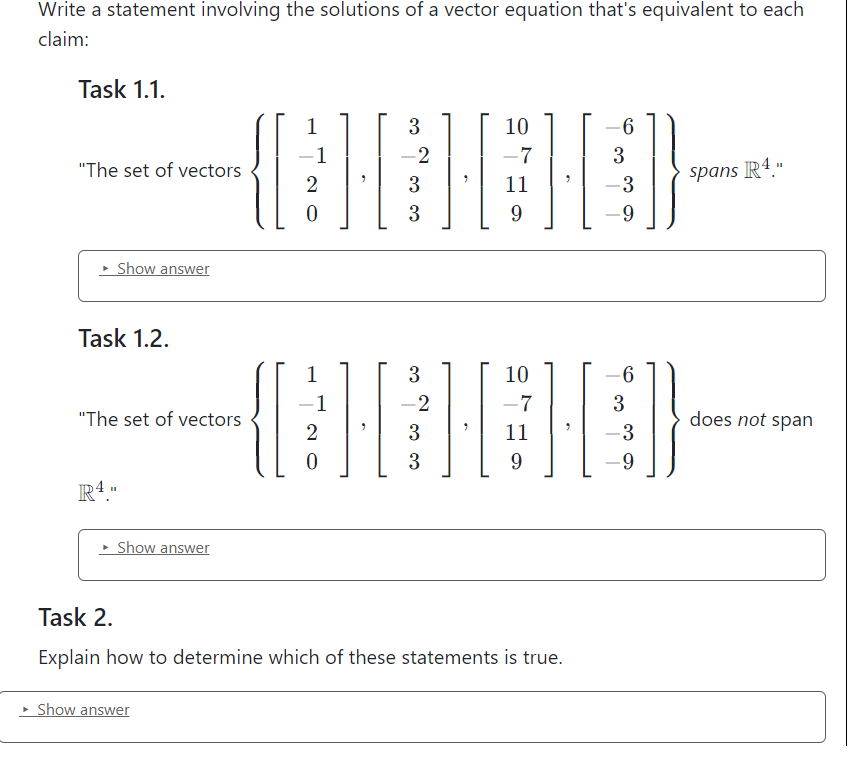 Solved Write a statement involving the solutions of a vector | Chegg.com