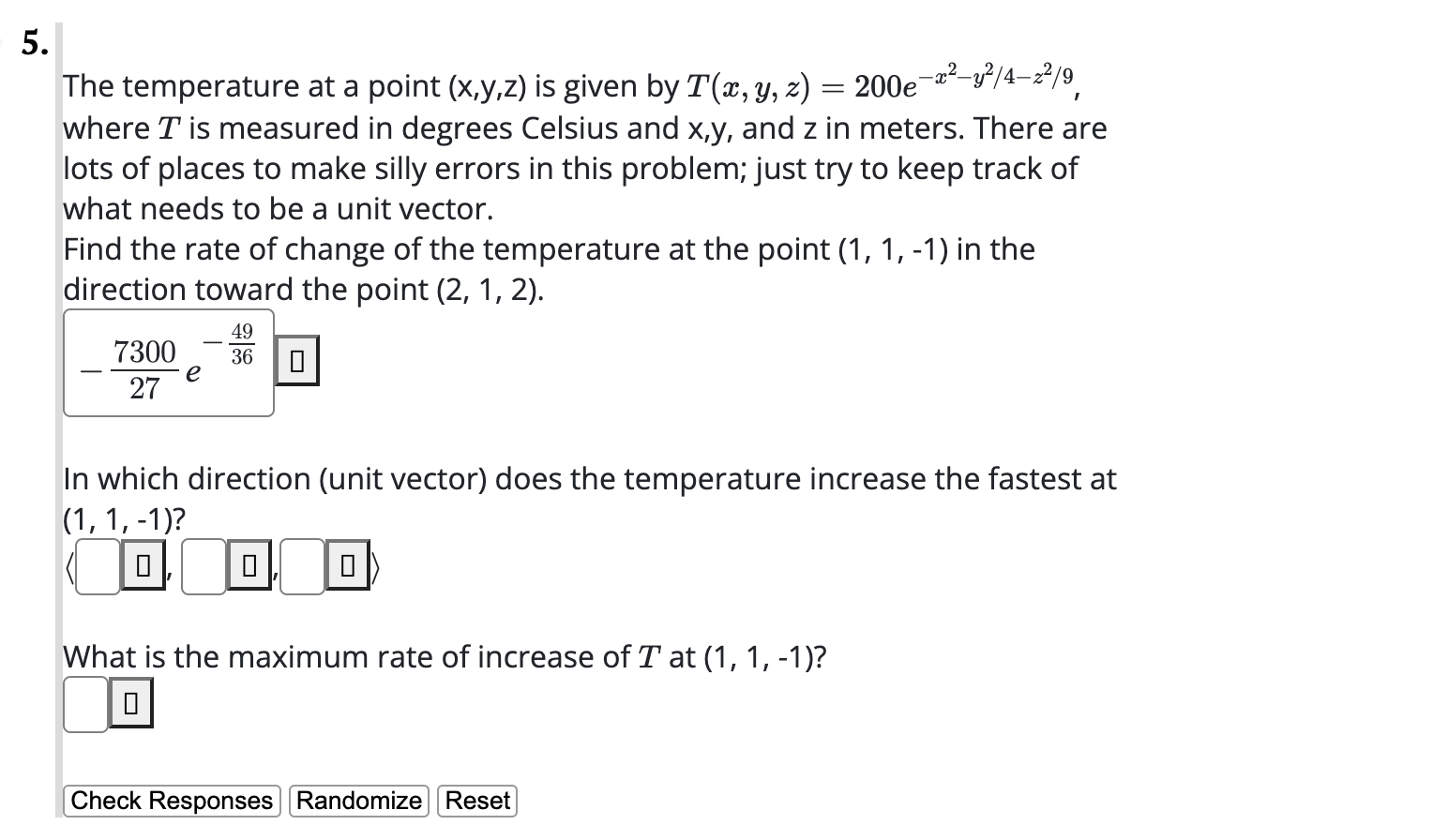 Solved The temperature at a point (x,y,z) is given by | Chegg.com