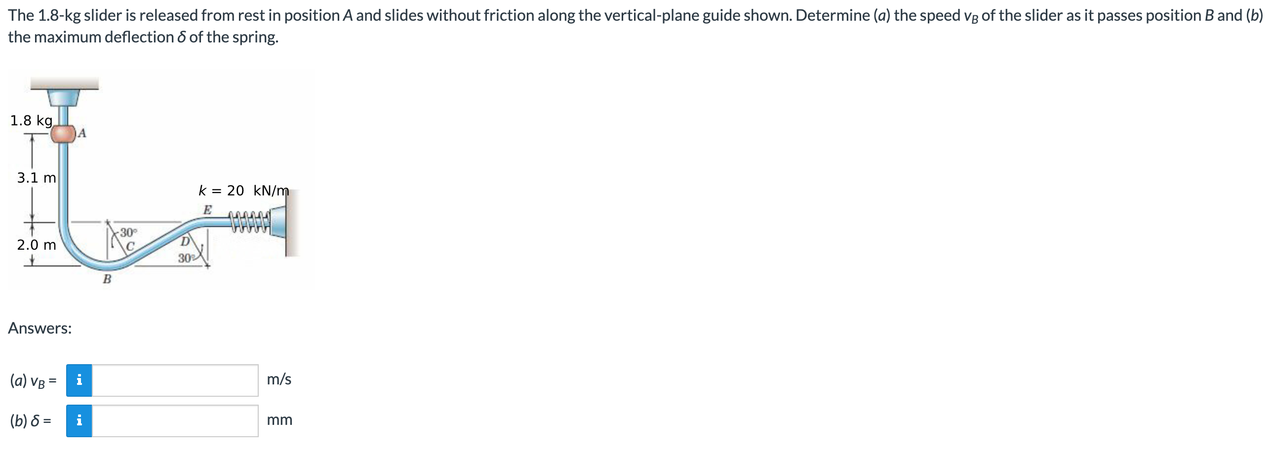 Solved The 1.8-kg slider is released from rest in position A | Chegg.com