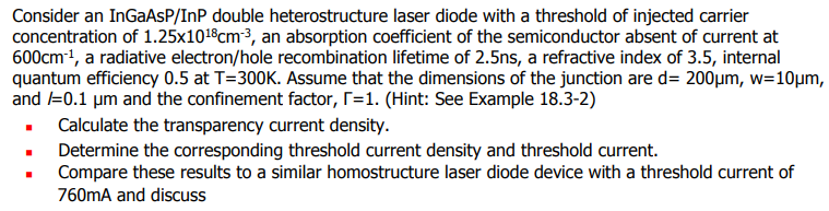Consider an InGaAsP/InP double heterostructure laser | Chegg.com