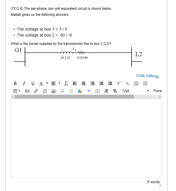 Solved (TCO 8) The per-phase, per-unit equivalent circuit is | Chegg.com