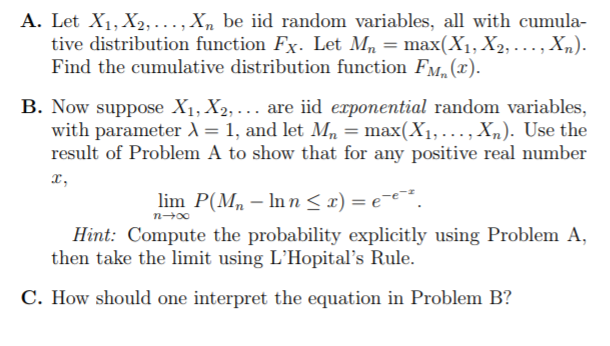 Solved A. Let Xi, X2,..., Xn be iid random variables, all | Chegg.com