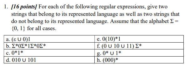 Solved 1. [16 points] For each of the following regular | Chegg.com