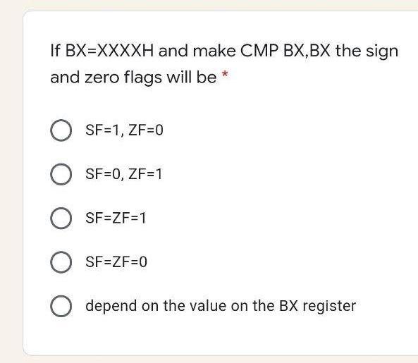 Solved If BX=XXXXH and make CMP BX,BX the sign and zero | Chegg.com