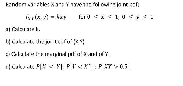 Solved Random variables X and Y have the following joint | Chegg.com