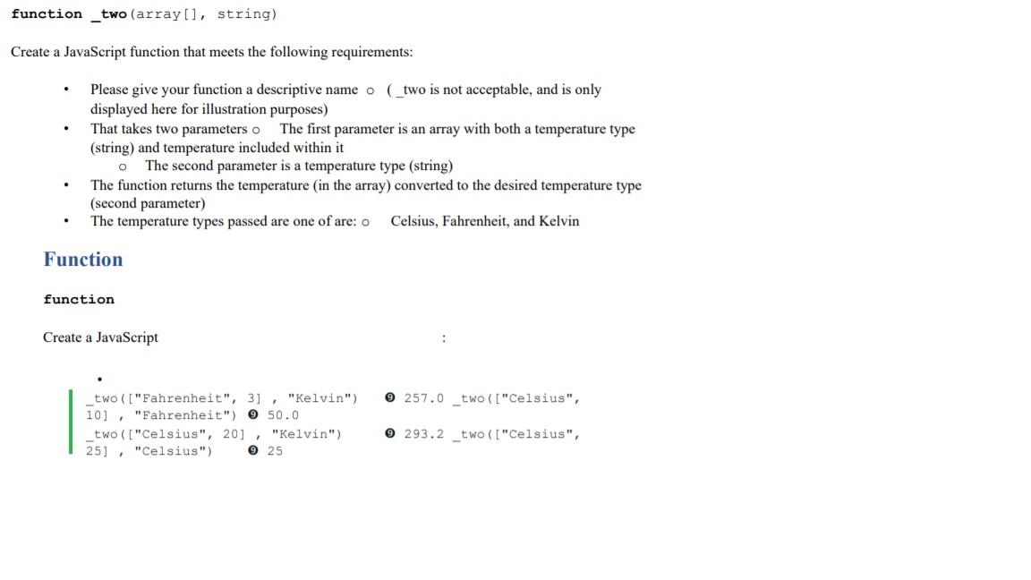 Solved function _two (array[l, string) Create a JavaScript | Chegg.com