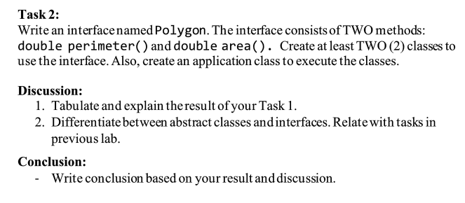 Solved Task 2: Write an interfacenamed Polygon. The | Chegg.com