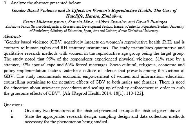 5. Analyze the abstract presented below: Gender Based | Chegg.com