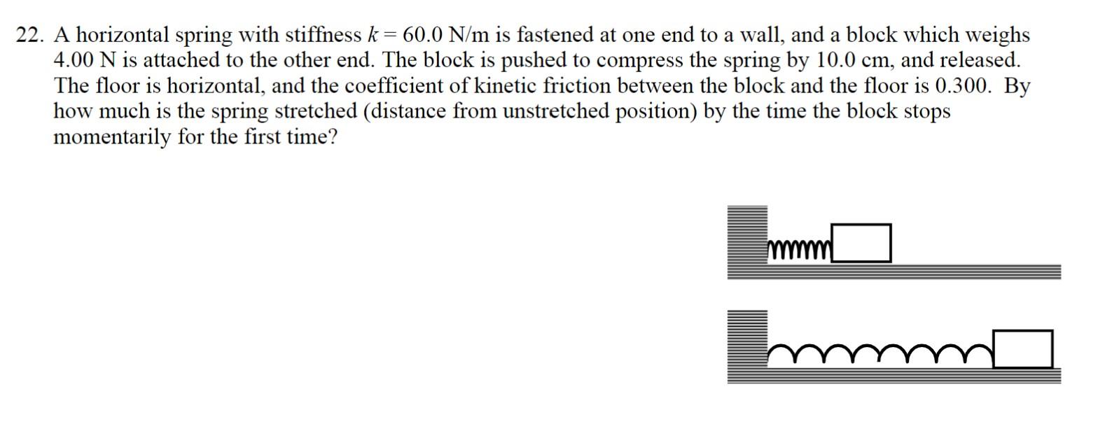 Solved 22. A horizontal spring with stiffness k= 60.0 N/m is | Chegg.com