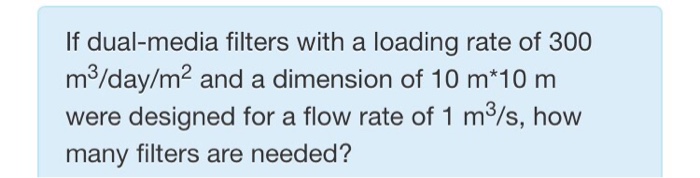 Solved If dual-media filters with a loading rate of 300 | Chegg.com