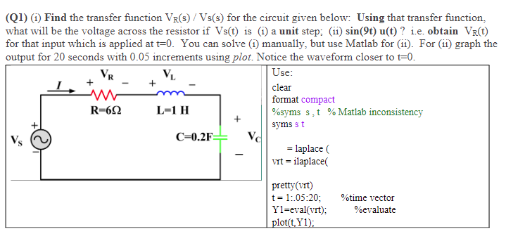 [Solved]: (Q1) (i) Find the transfer function ( V_{R}( ma