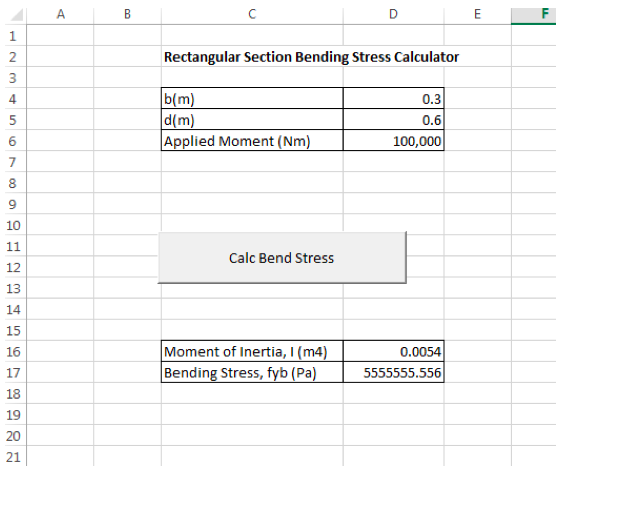Solved А B с D E F 1 Rectangular Section Bending Stress | Chegg.com