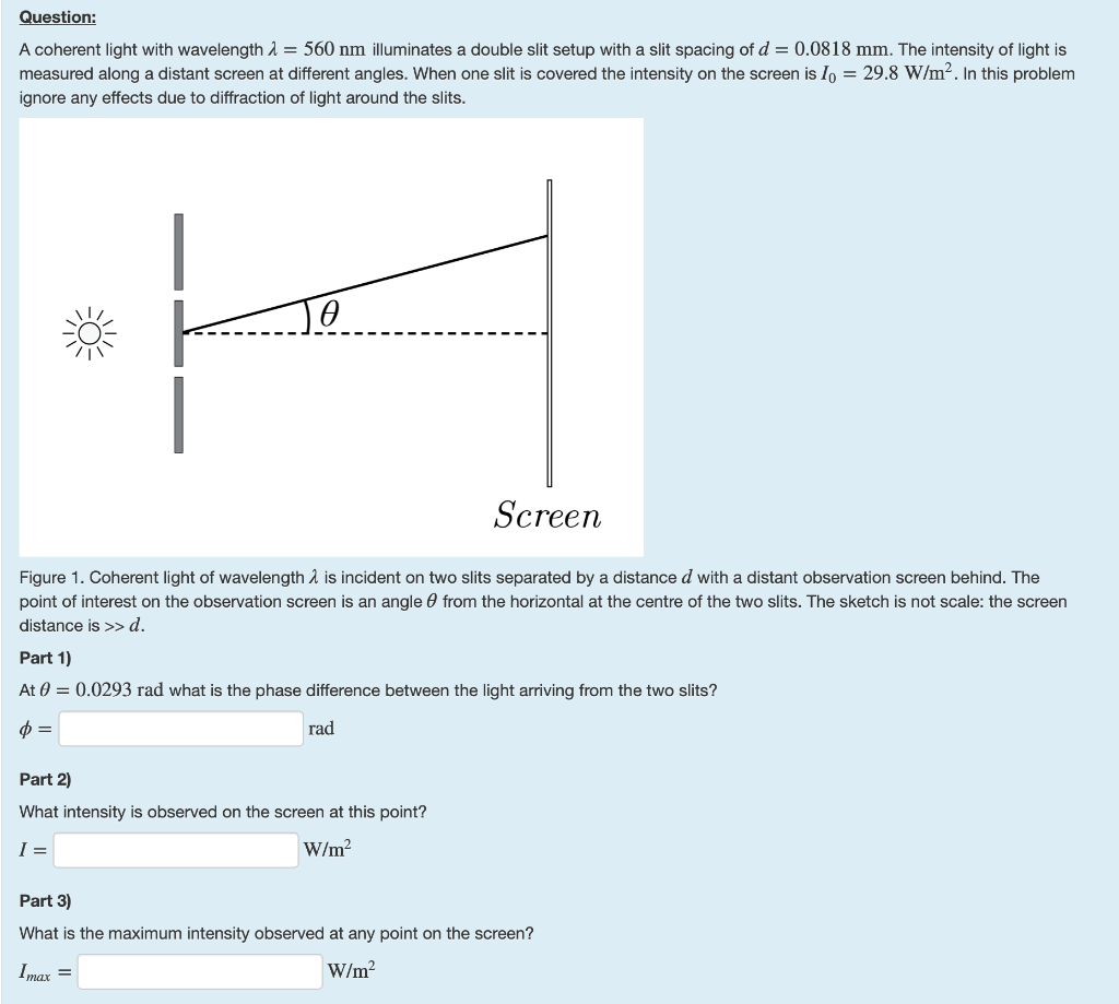 Solved Question: A coherent light with wavelength 1 = 560 nm | Chegg.com