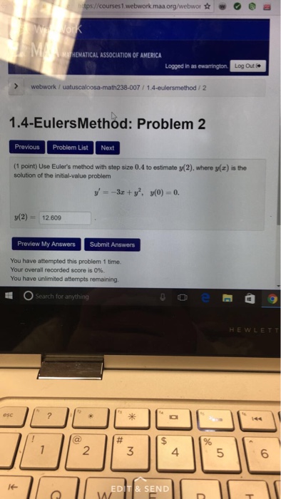 Solved Use Euler's method with step size 0.4 to estimate | Chegg.com