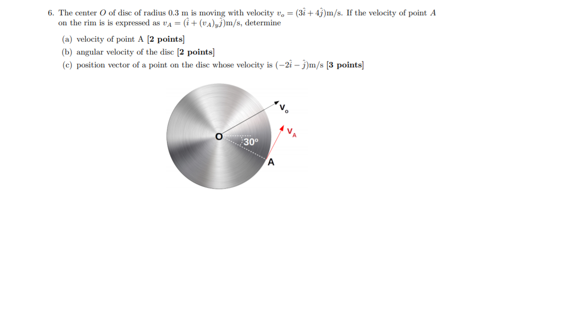 Solved 6. The center of disc of radius 0.3 m is moving with | Chegg.com