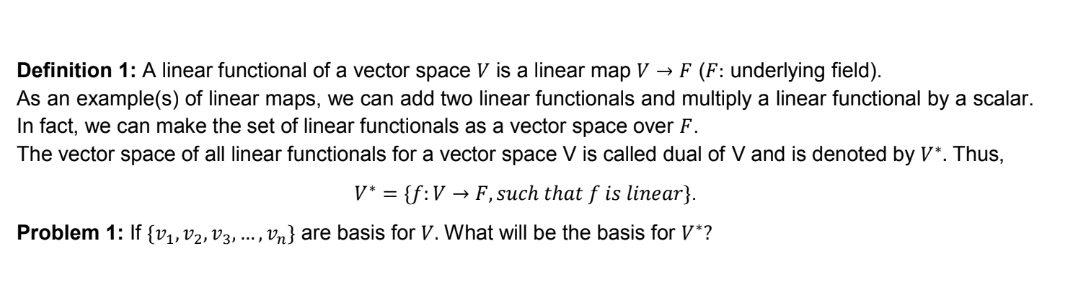 Solved Definition 1: A linear functional of a vector space V | Chegg.com