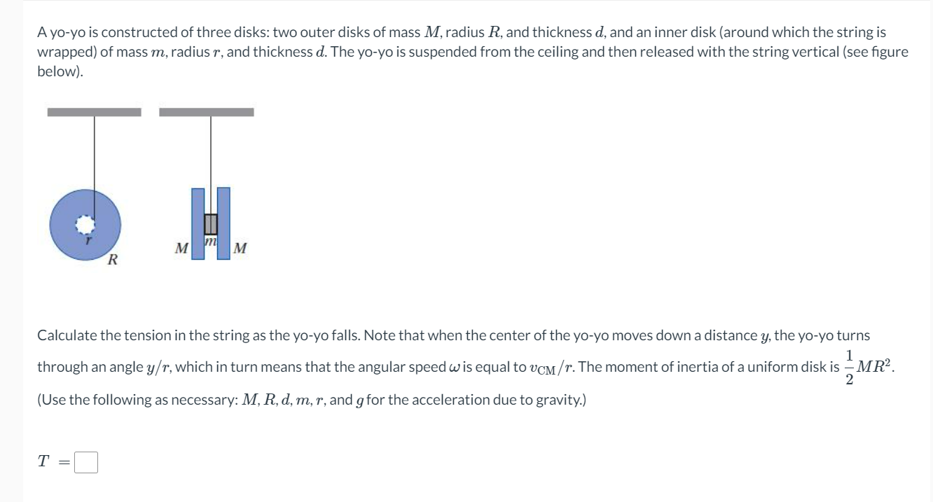 Solved A yo-yo is constructed of three disks: two outer | Chegg.com