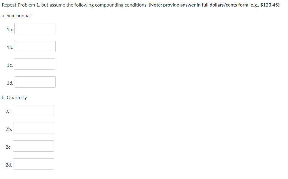 Solved Problem 1: Find the following values for a lump sum | Chegg.com