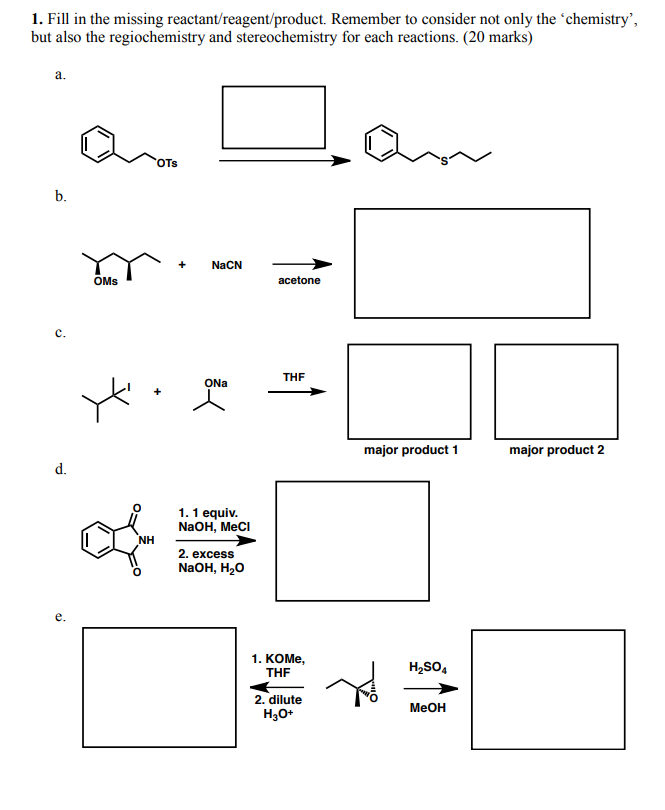 Solved 1. Fill in the missing reactant/reagent/product. | Chegg.com