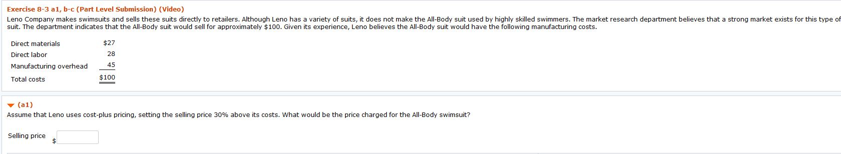 Solved Exercise 8-3 a1, b-c (Part Level Submission) (Video) | Chegg.com