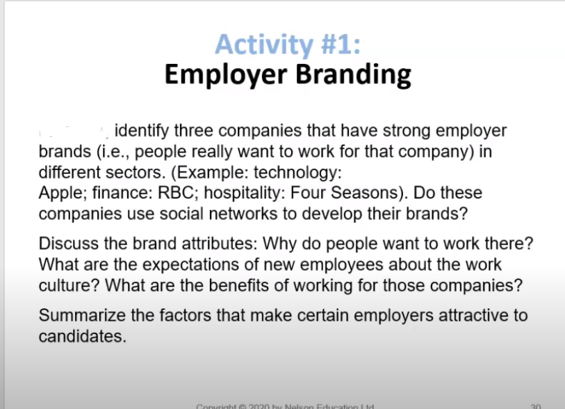 Solved Activity #1: Employer Branding identify three | Chegg.com