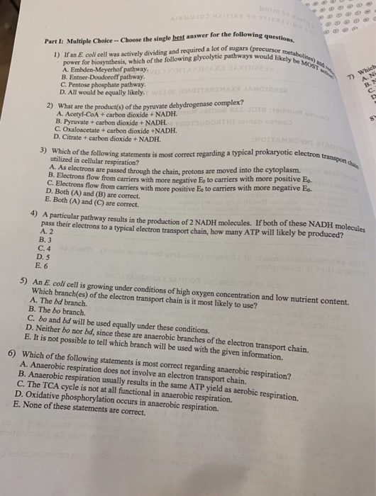 Solved Part I: Multiple Choice- Choose the single best | Chegg.com