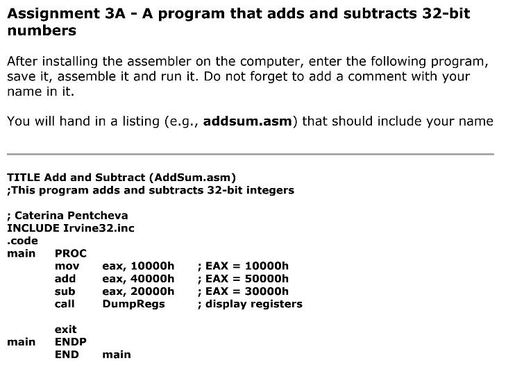 Solved Assignment 3A - A program that adds and subtracts | Chegg.com