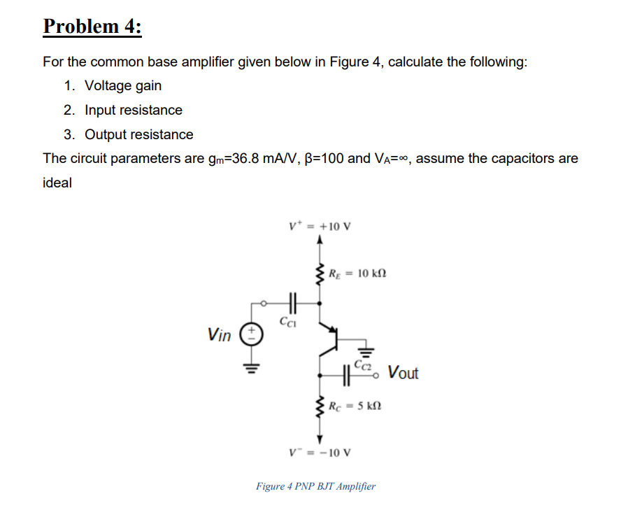 Solved For the common base amplifier given below in Figure | Chegg.com