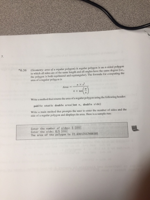 Solved *6.36 (Geometry: area f a gular polygon) A regular | Chegg.com