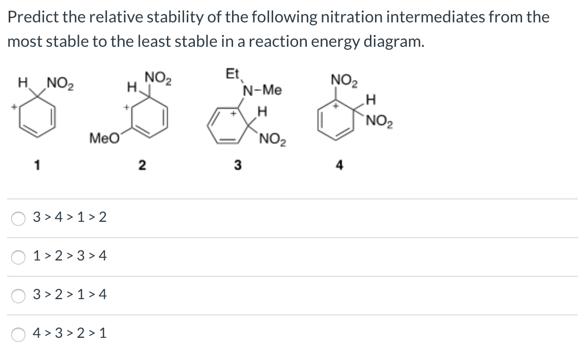 Solved Predict the relative stability of the following | Chegg.com