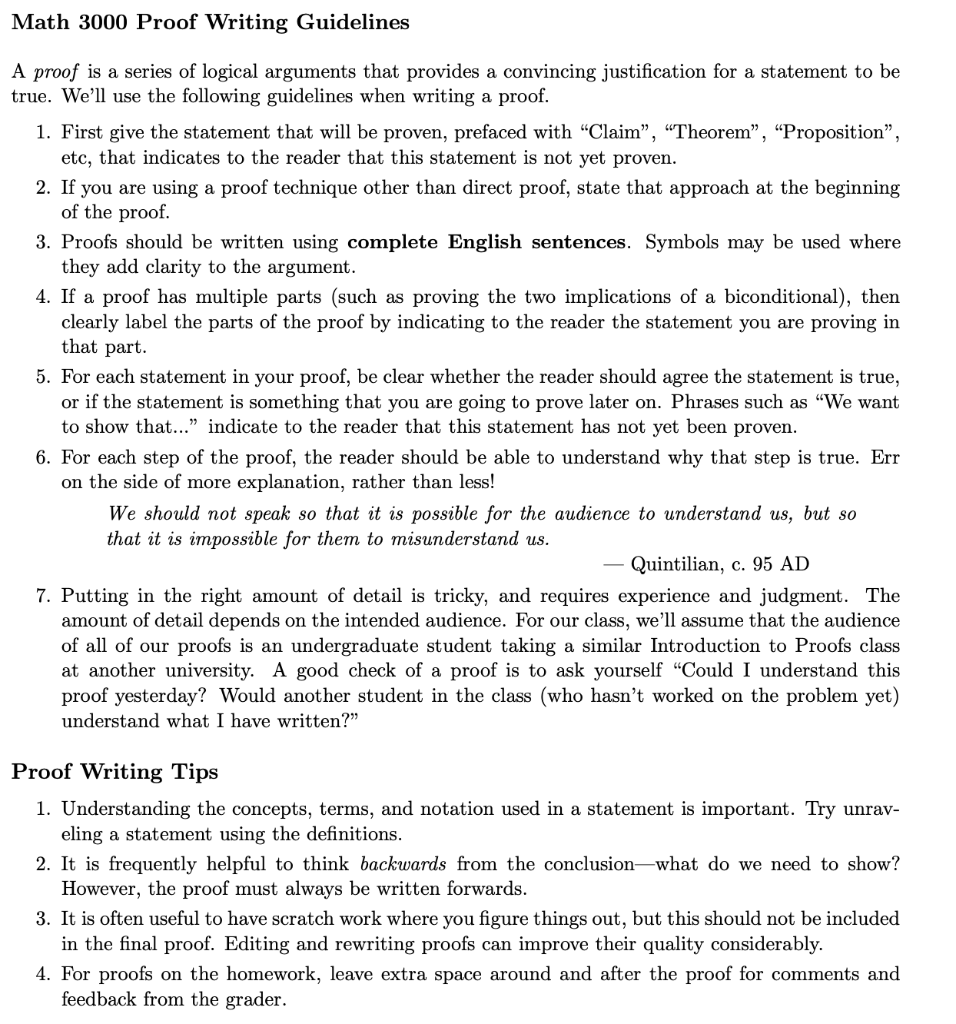 Solved The following is a proof that needs to be written. I | Chegg.com