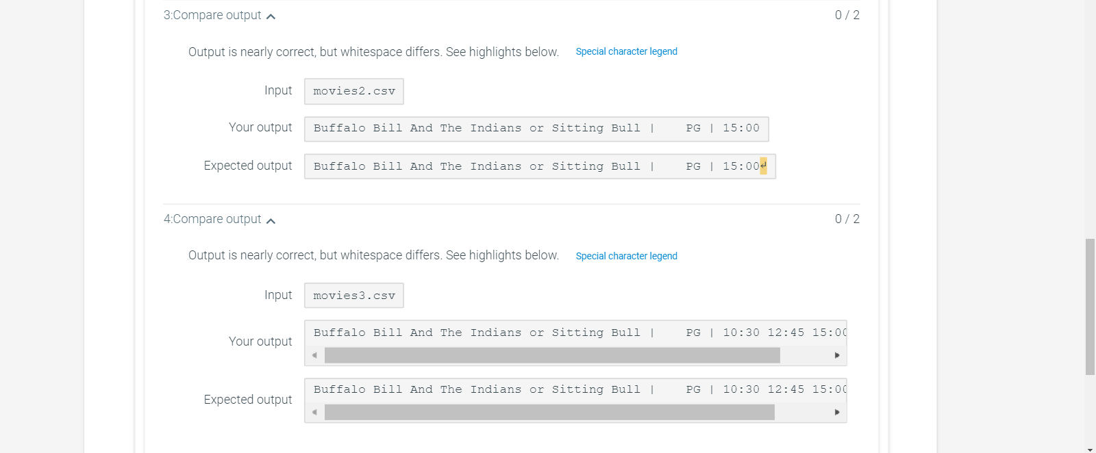 Solved Output is nearly correct, but whitespace differs. See | Chegg.com