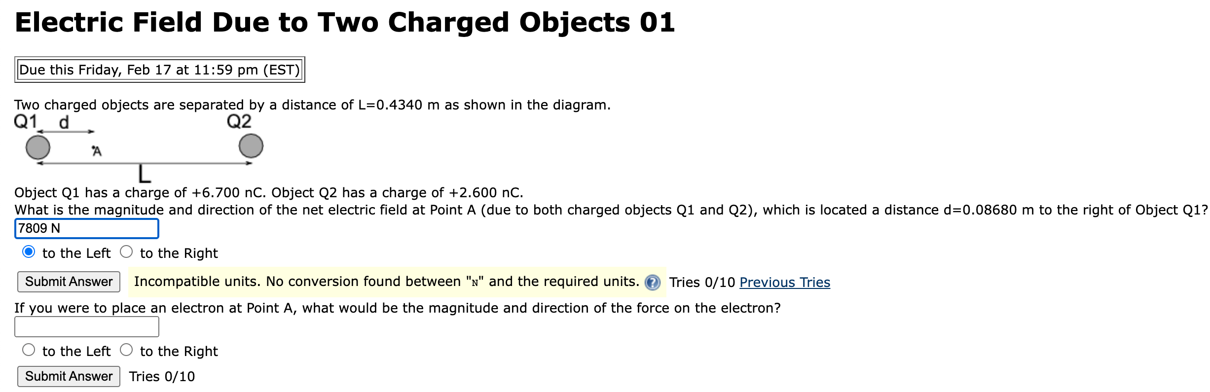 Solved Electric Field Due to Two Charged Objects 01 Two | Chegg.com