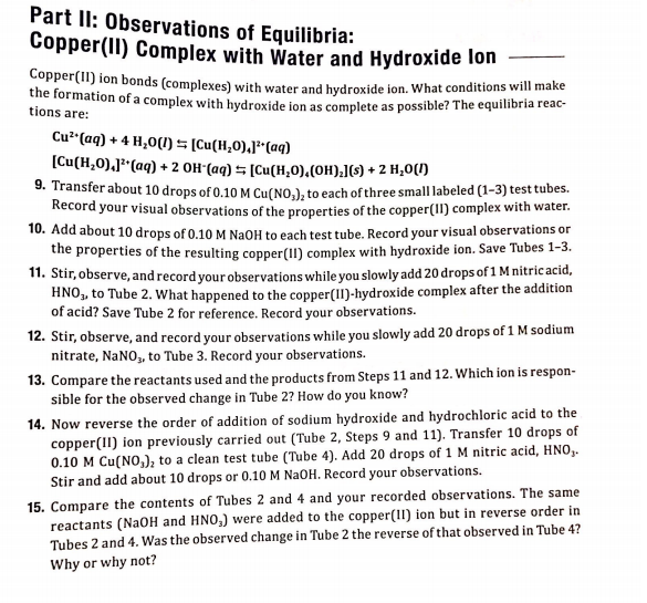 Solved Part II: Observations of Equilibria: Copper(ll) | Chegg.com