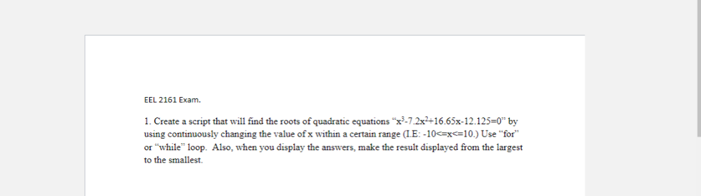Solved EEL 2161 Exam. 1. Create a script that will find the | Chegg.com