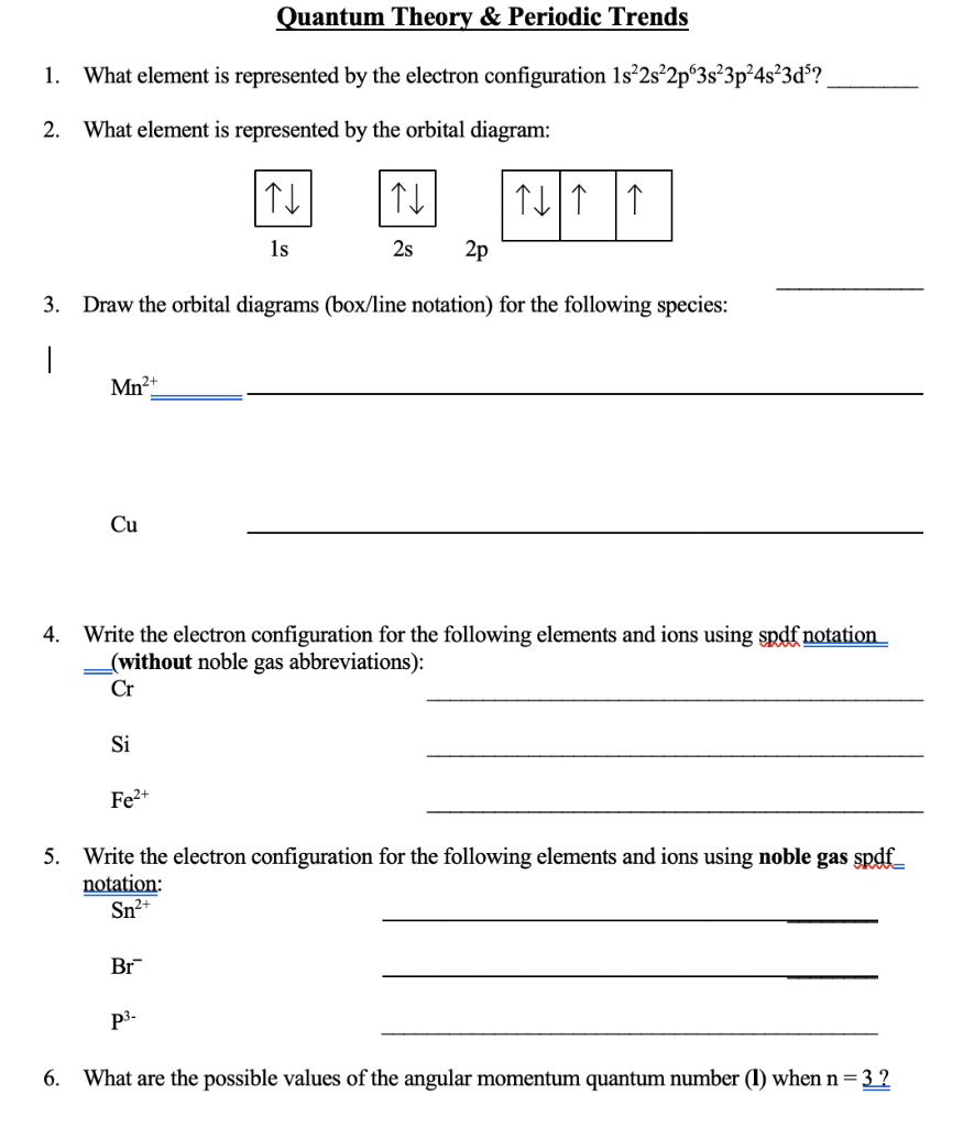 Solved Quantum Theory & Periodic Trends 1. What element is | Chegg.com