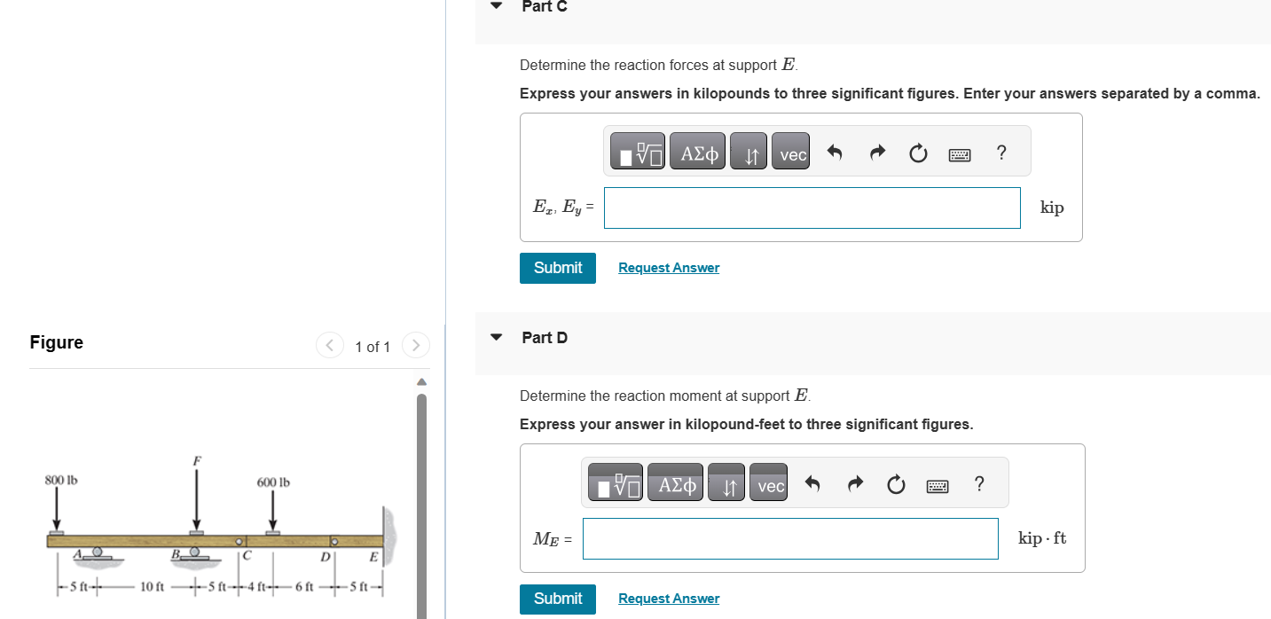 Solved Determine the reaction forces at support E. Express | Chegg.com