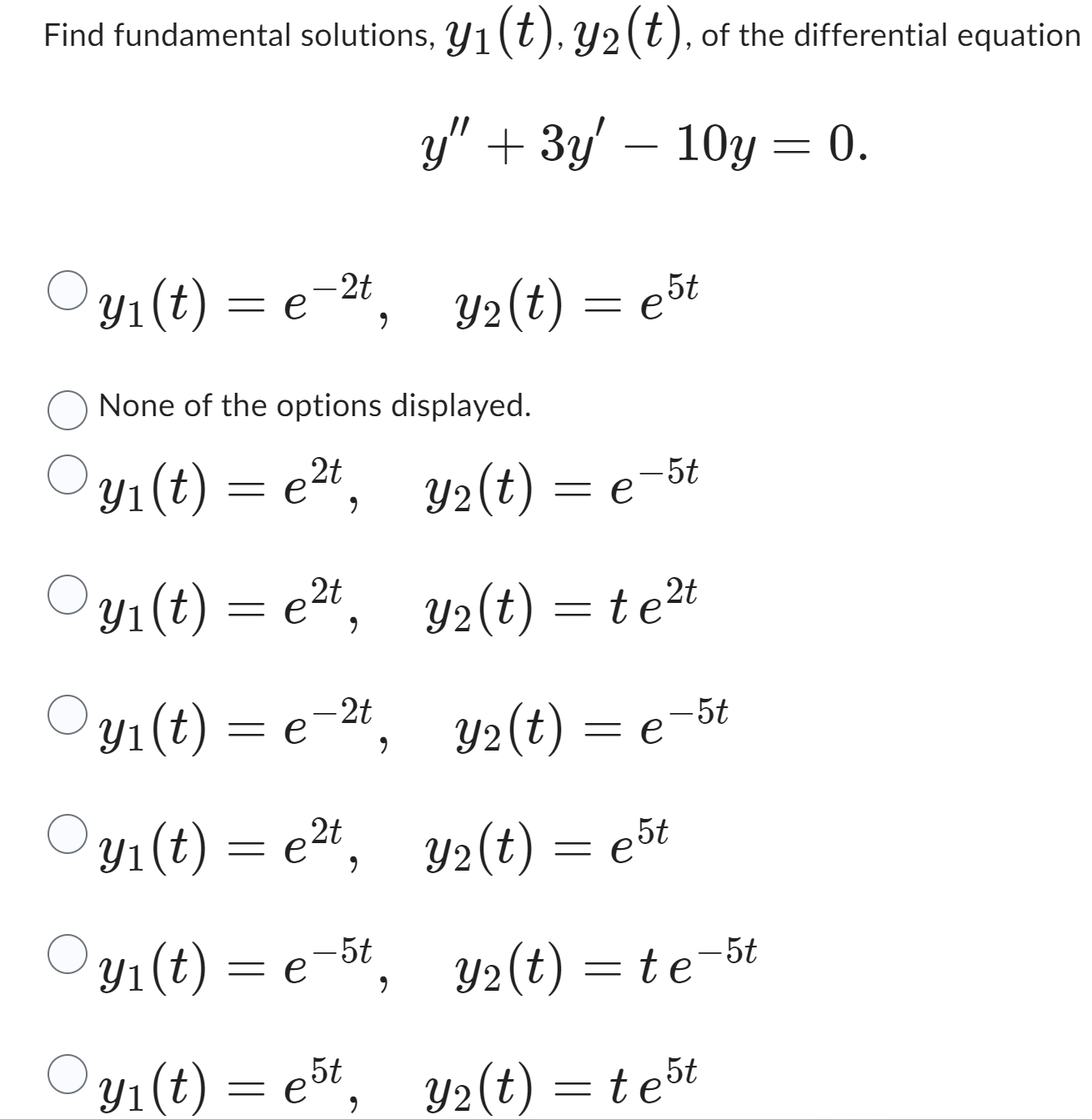 Solved Find fundamental solutions, y1(t),y2(t), ﻿of the | Chegg.com