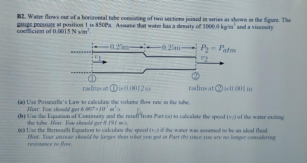 Solved B2. Water flows out of a horizontal tube consisting | Chegg.com