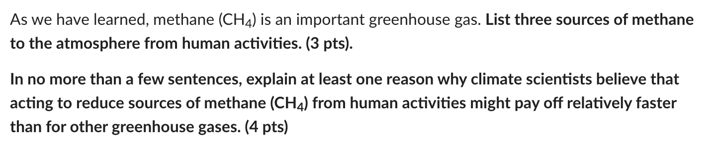 Solved As we have learned, methane (CH4) is an important | Chegg.com