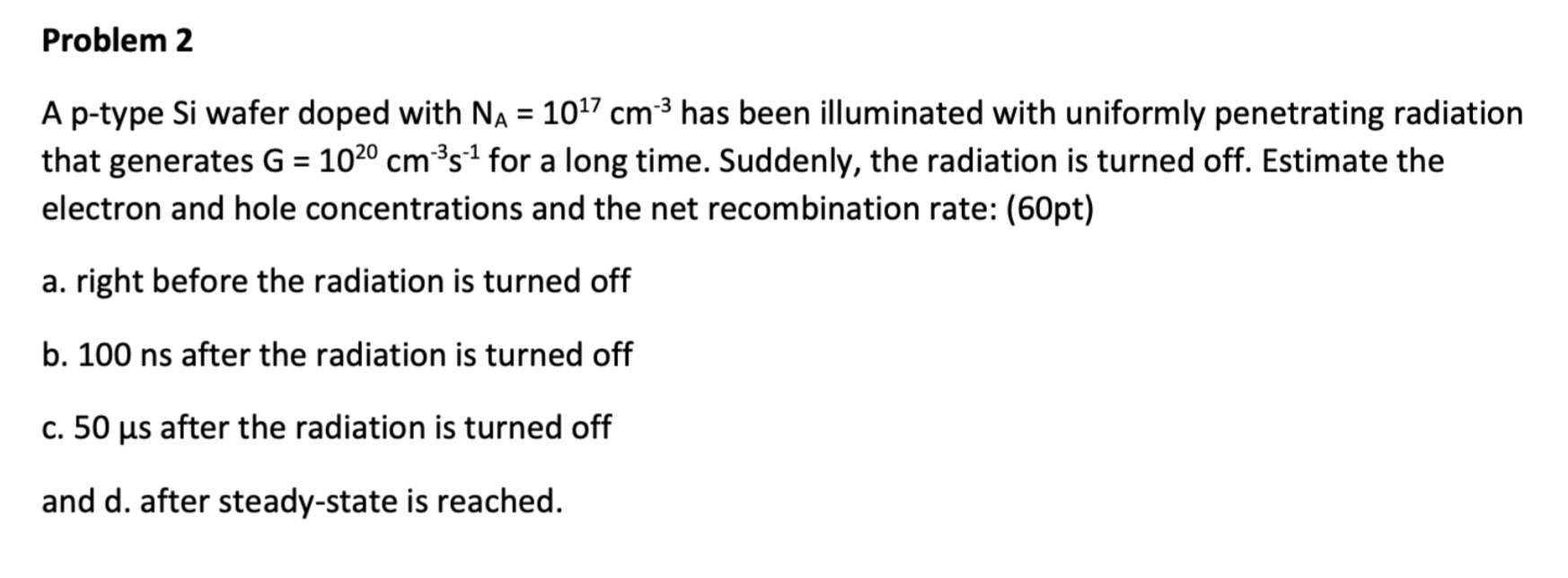 Solved A p-type Si wafer doped with NA=1017 cm−3 has been | Chegg.com