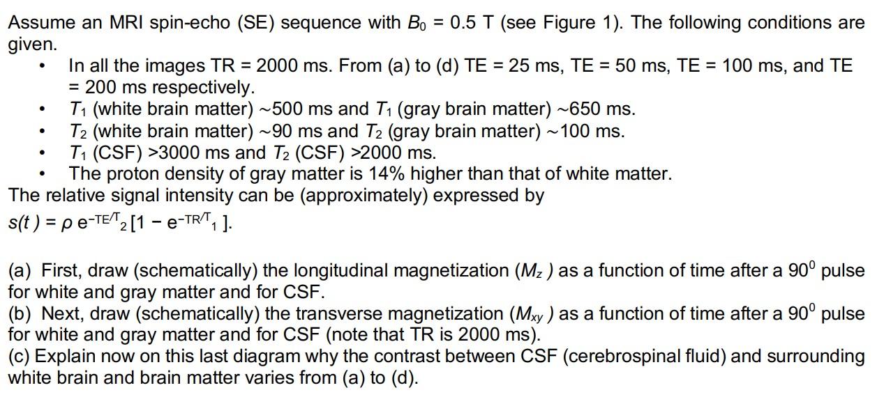 Solved Assume an MRI spin-echo (SE) sequence with B0=0.5 T | Chegg.com