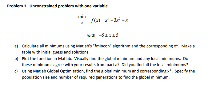 Problem 1. Unconstrained problem with one variable | Chegg.com