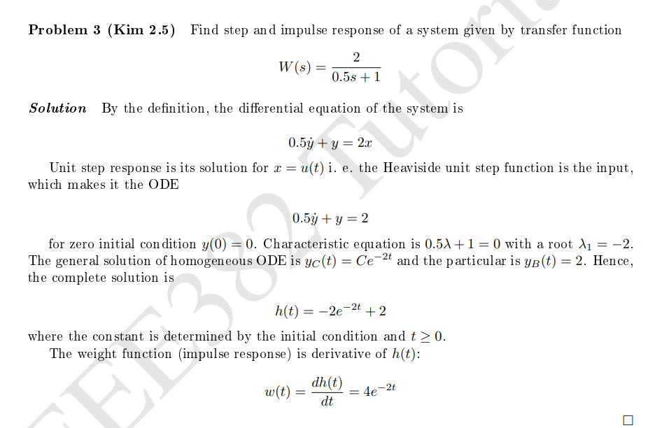 Solved Problem 3 (Kim 2.5) Find step and impulse response of | Chegg.com
