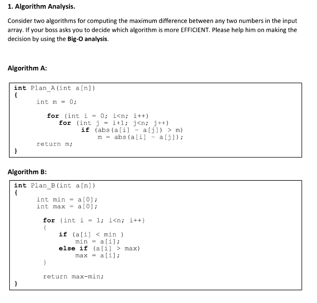 Solved 1 Algorithm Analysis Consider Two Algorithms For Chegg