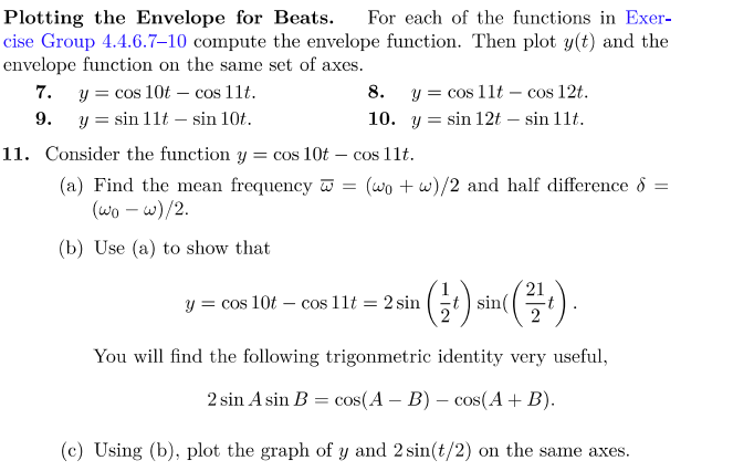 Solved Plotting the Envelope for Beats. For each of the | Chegg.com